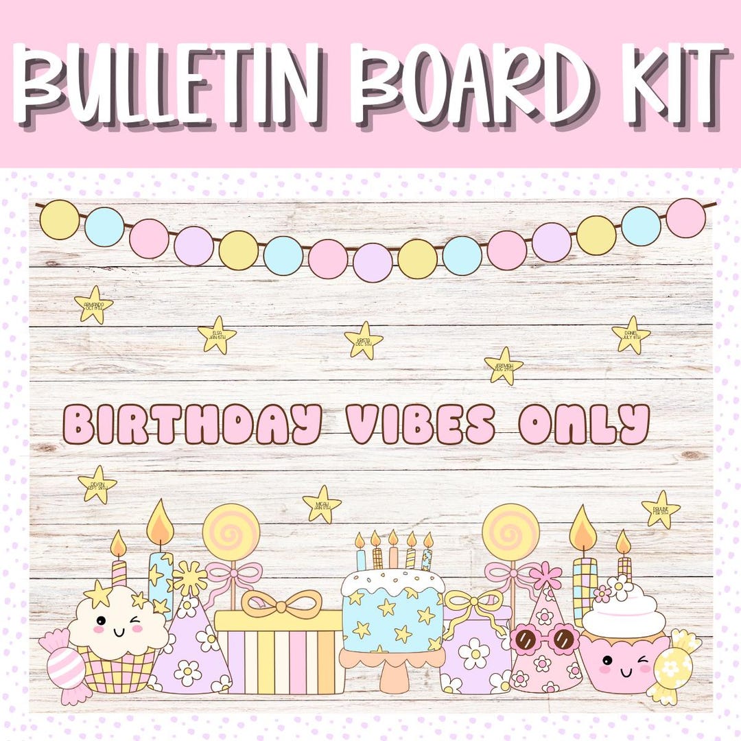 Birthday Vibes Only & Happy Birthday Bulletin Board Kit — Groovy Party ...