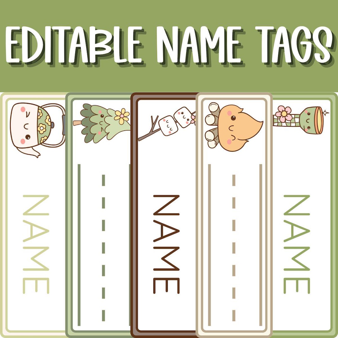 Camping Name Tags: Retro Classroom Decor (editable PDF) - Etsy