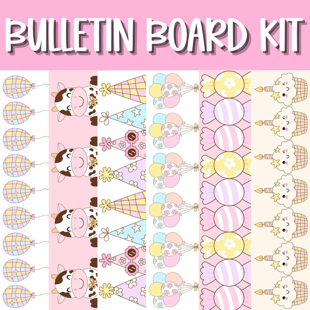 Groovy Birthday Bulletin Board Borders | 15 Pages | Balloons, Candy ...