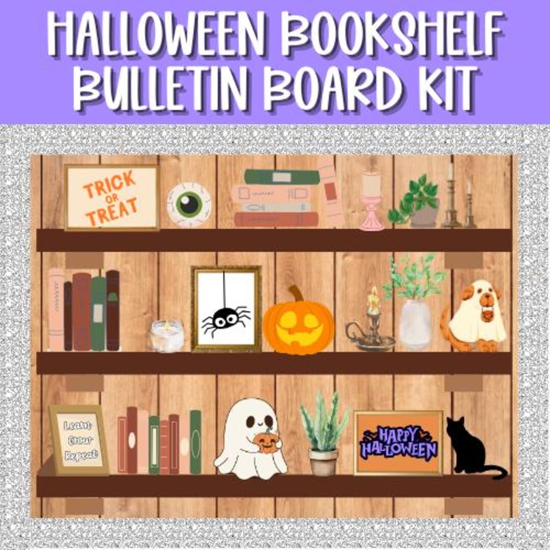 Halloween Bookshelf Bulletin Board Kit | Spooky Classroom Library Decor ...