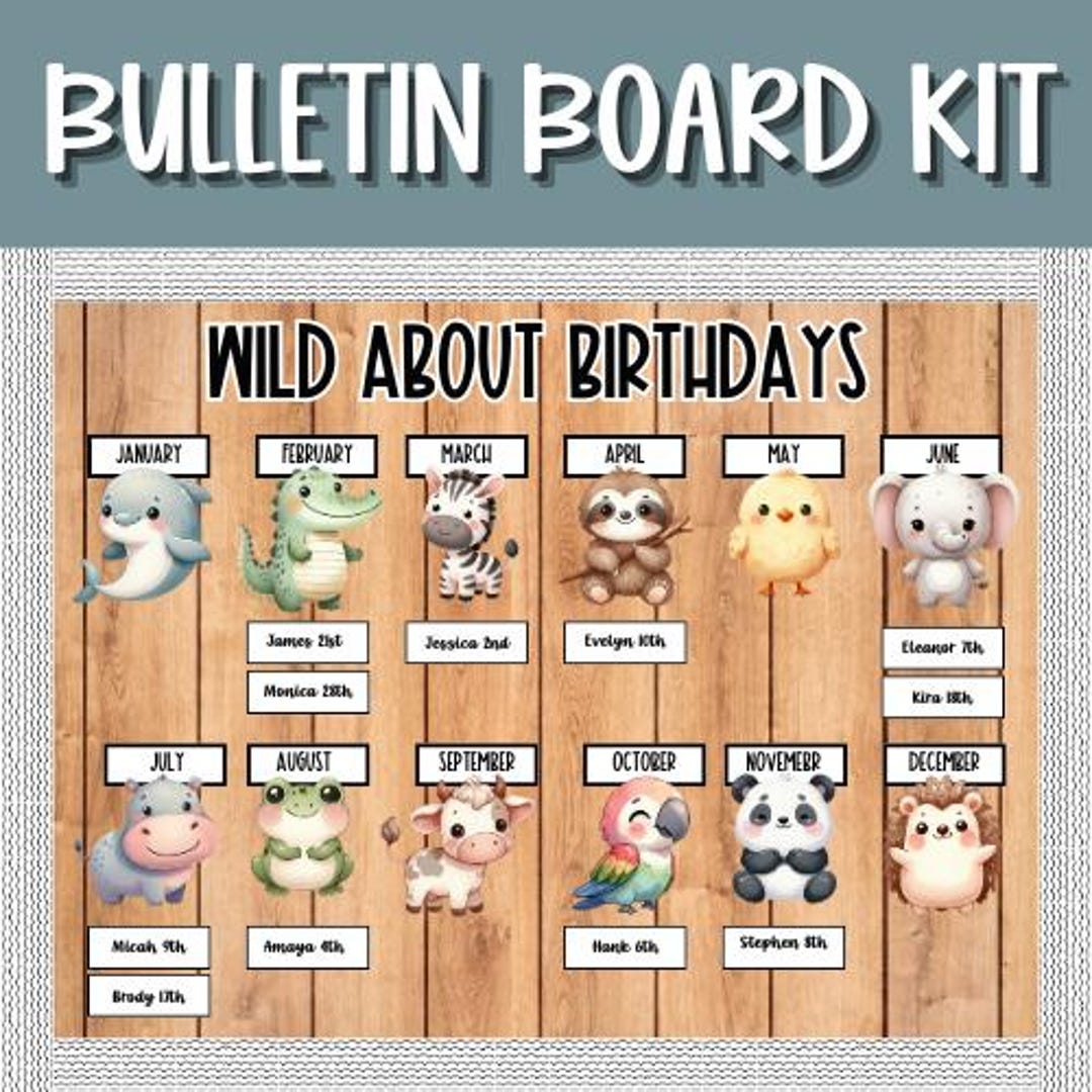 Wild About Birthdays Bulletin Board Kit | Jungle & Farm Animal Birthday ...