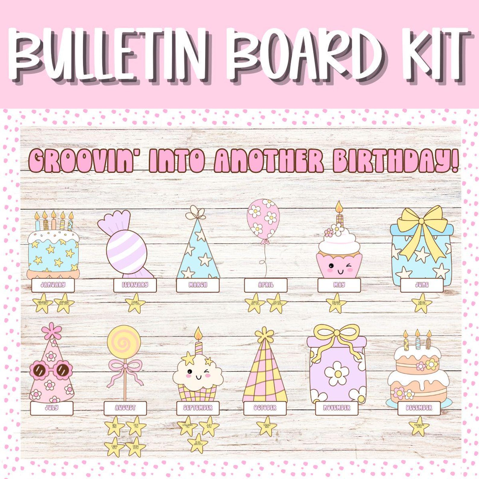 Groovy Birthday Bulletin Board Kit: Retro Classroom Decor (digital ...