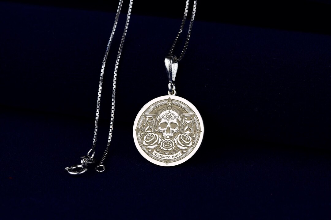 925 Sterling Silver Memento Mori Necklace - Gold Plated Skull Jewelry ...