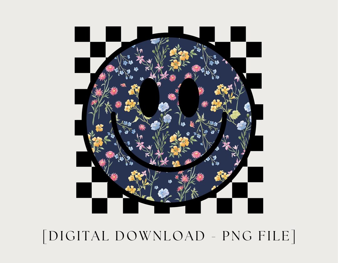Floral Smile Checkered Png, Smile Face Png, Checkered Png, Spring ...