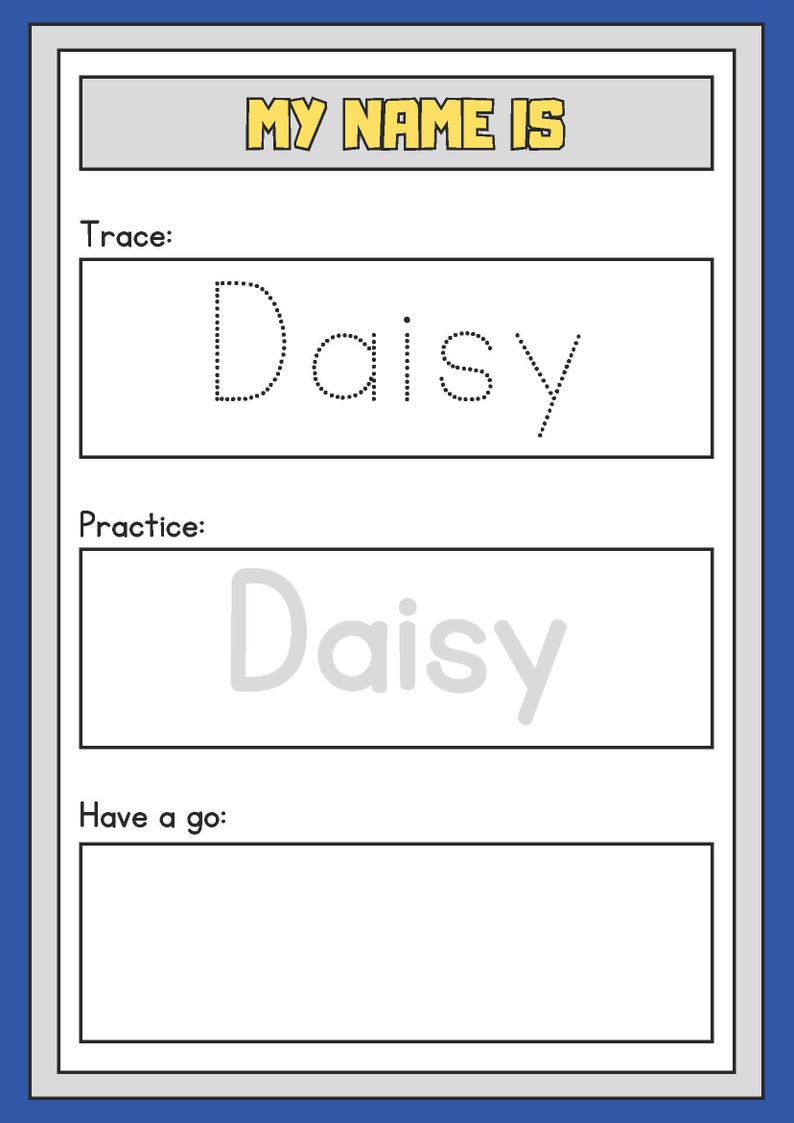 Pre-school Custom Name Tracing Worksheet Daisy - Etsy