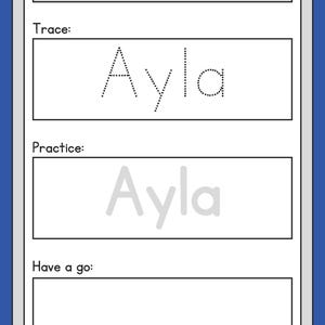 Pre-school Custom Name Tracing Worksheet Ayla - Etsy