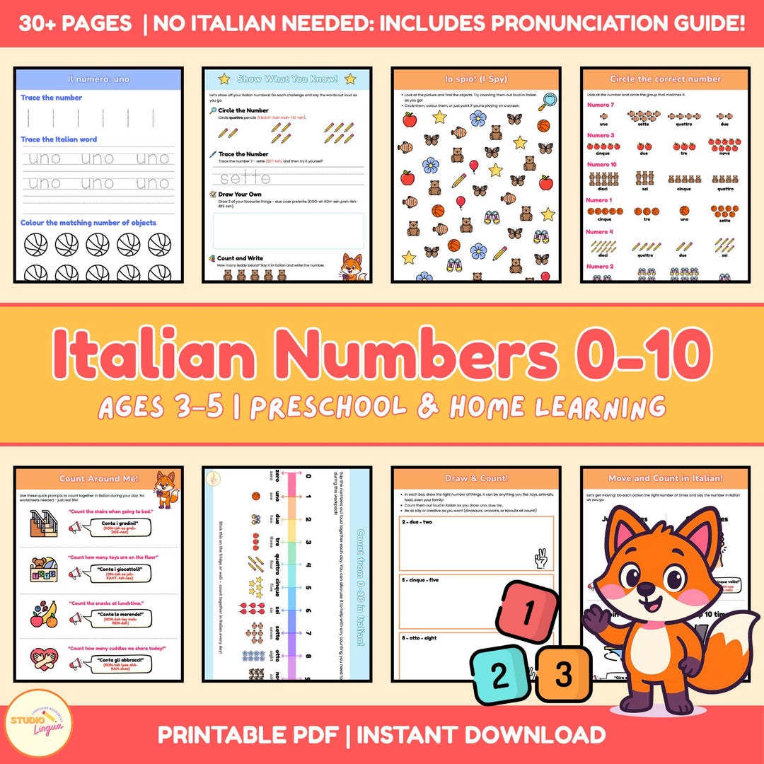 Italian Numbers 0-10 Printable Pack – Preschool Counting (PDF) - Etsy