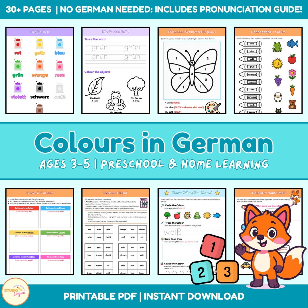 German Colours Printable | Preschool Learning Activities (PDF) - Etsy