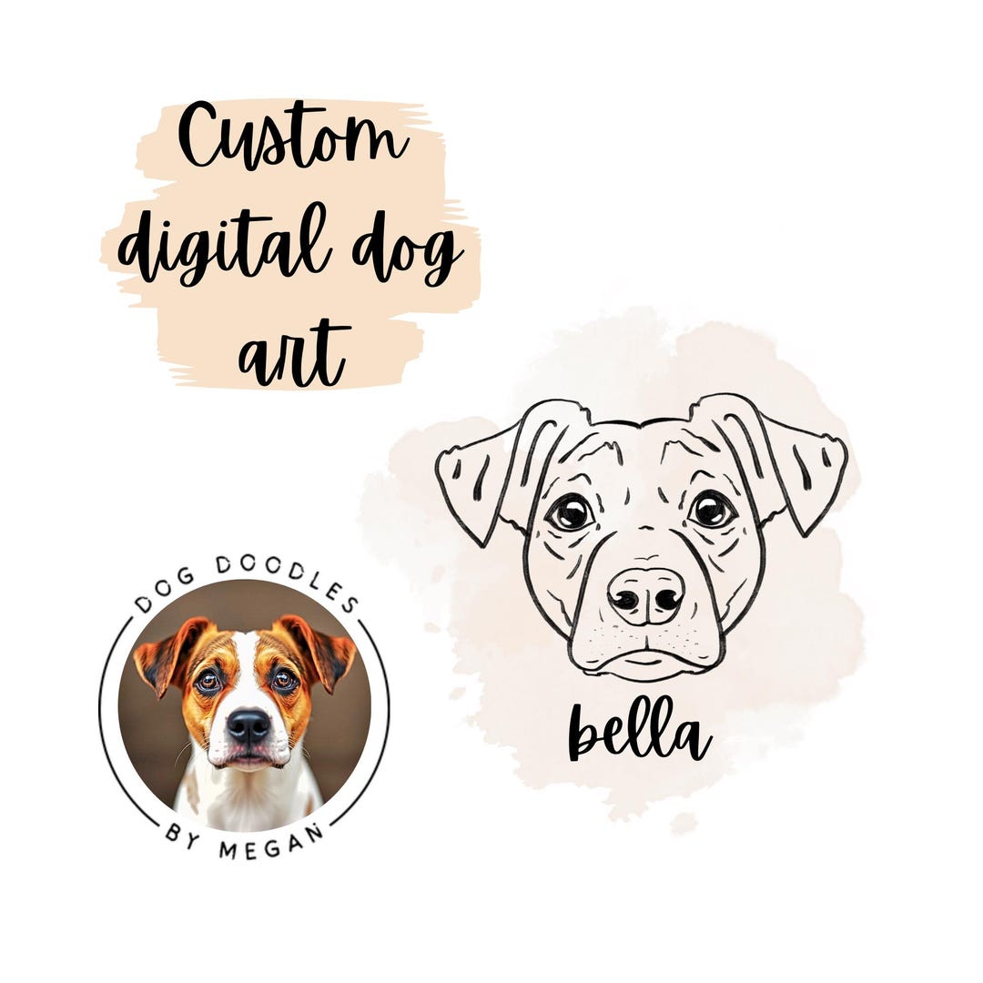 Custom Digital Dog Art, Hand Drawn Digital Dog Drawing, Custom Pet ...