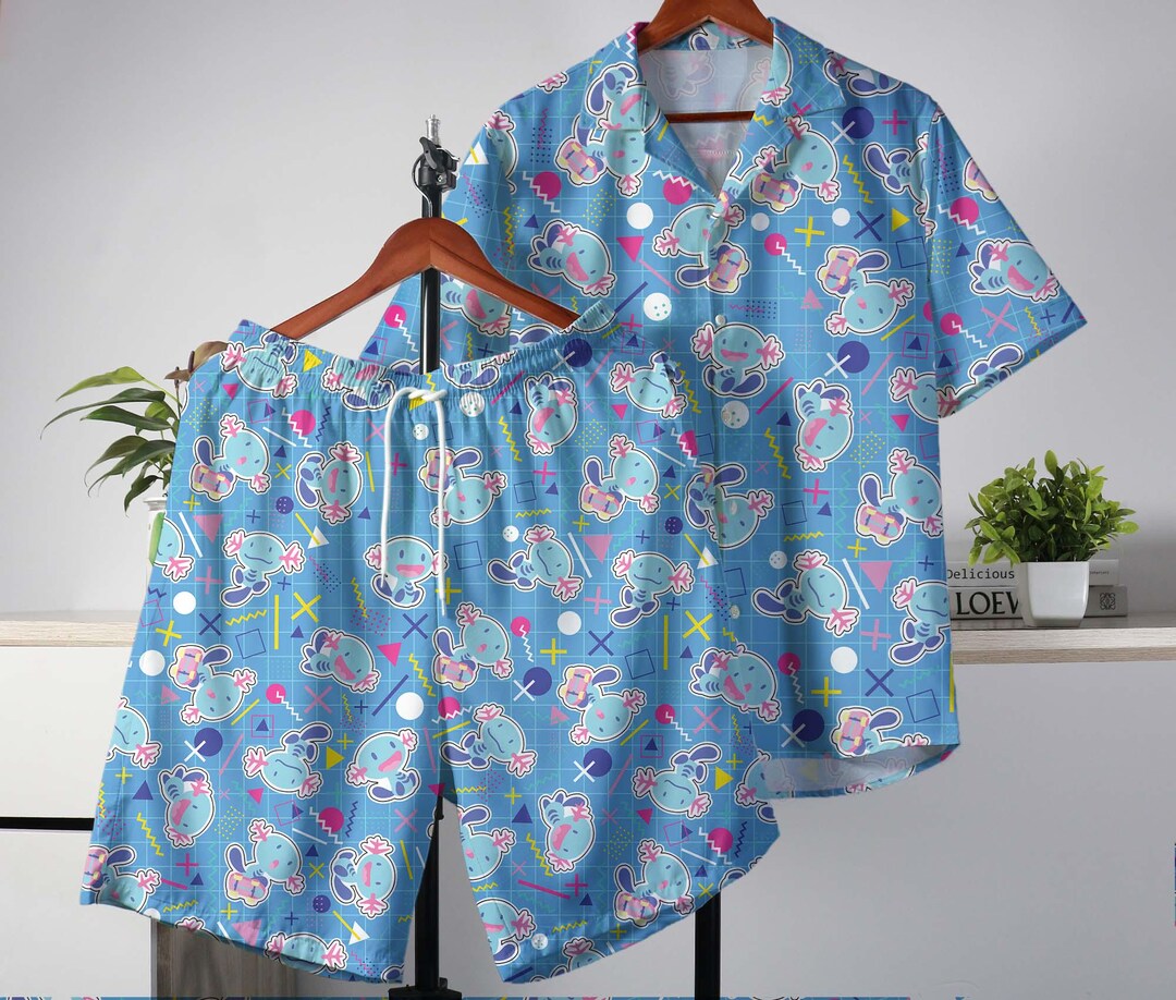 Retro 90s Style Wooper Hawaiian Shirt and Shorts Set – Funny Matching ...