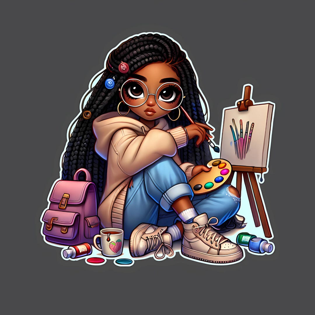 Artist Girl Sticker Waterproof Vinyl Sticker Black Girl, Braids ...