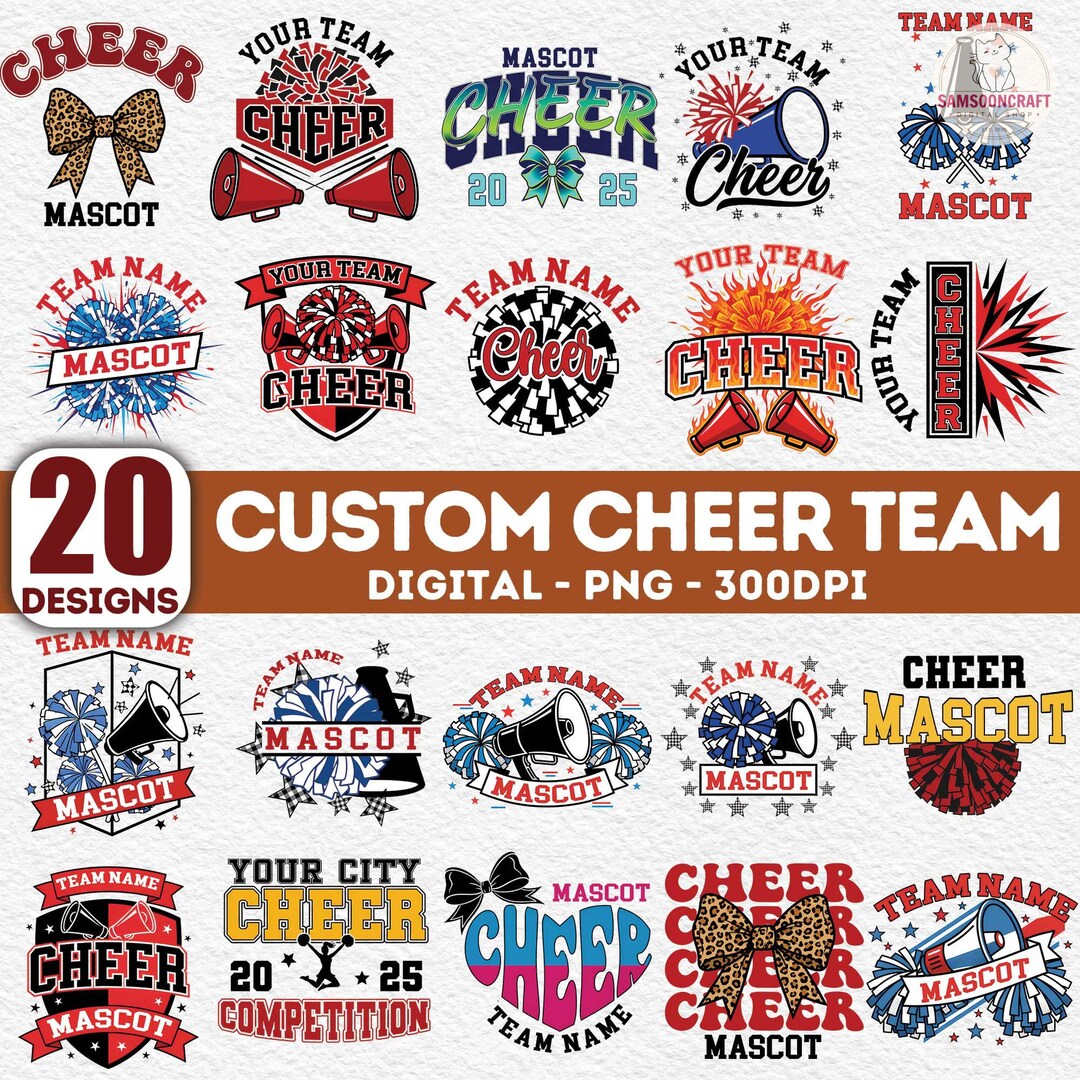 Custom Team Name Png Bundle, 20 PNG Custom Cheer Team, Mascot ...