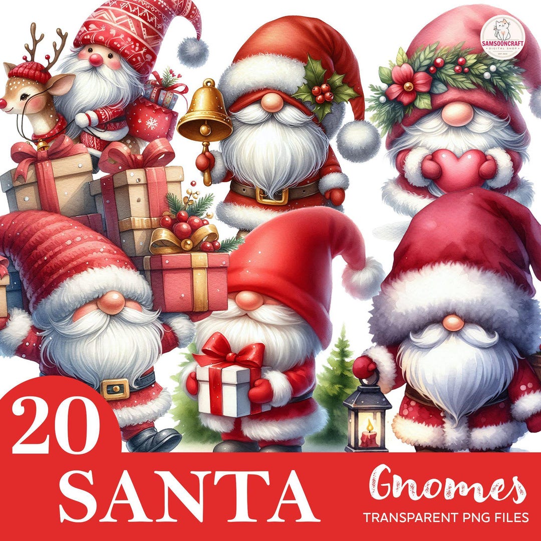 20+ Watercolor Santa Christmas Gnomes Clipart, Gnome Winter Png, Gnomes ...