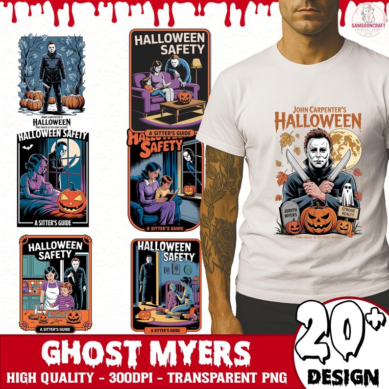 Halloween Safety Png Bundle, 20 PNG Michael Myers, Horror Scary Ghost ...