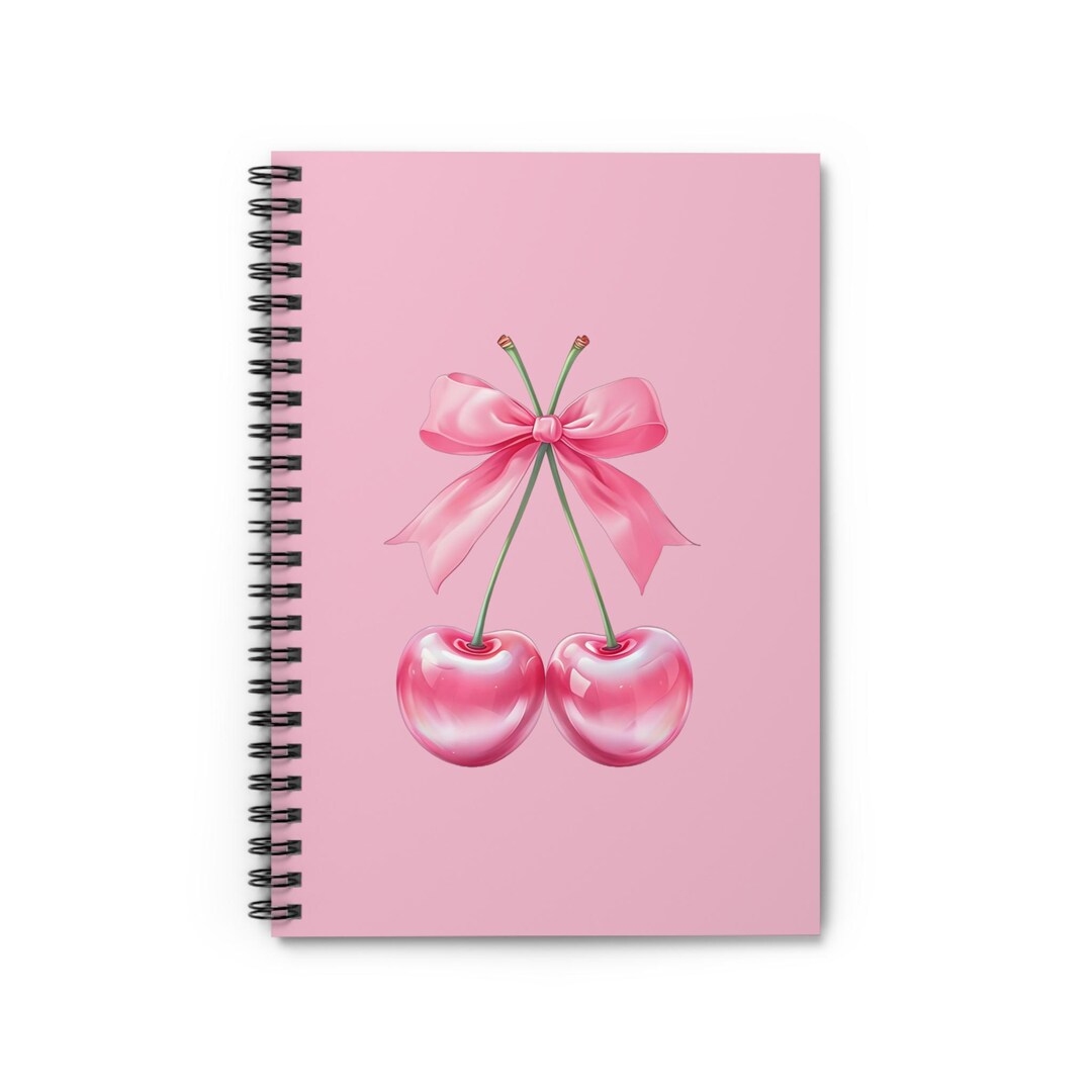 Spiral Notebook - Pink Cherries With Pink Bow, Ruled Line, Journal ...