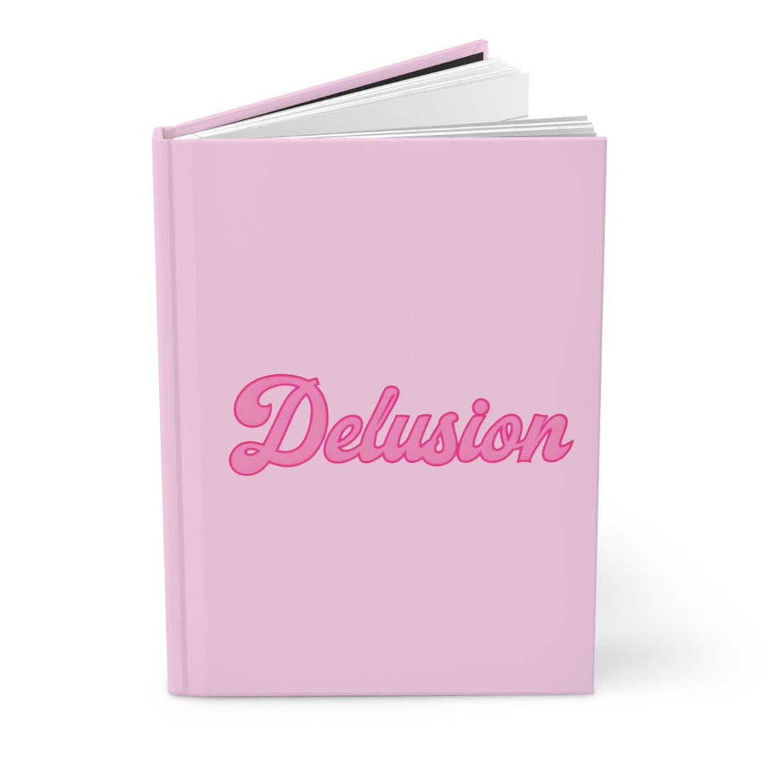 Journal, Pink 'delusion' Cursive Text on White Background, Diary ...