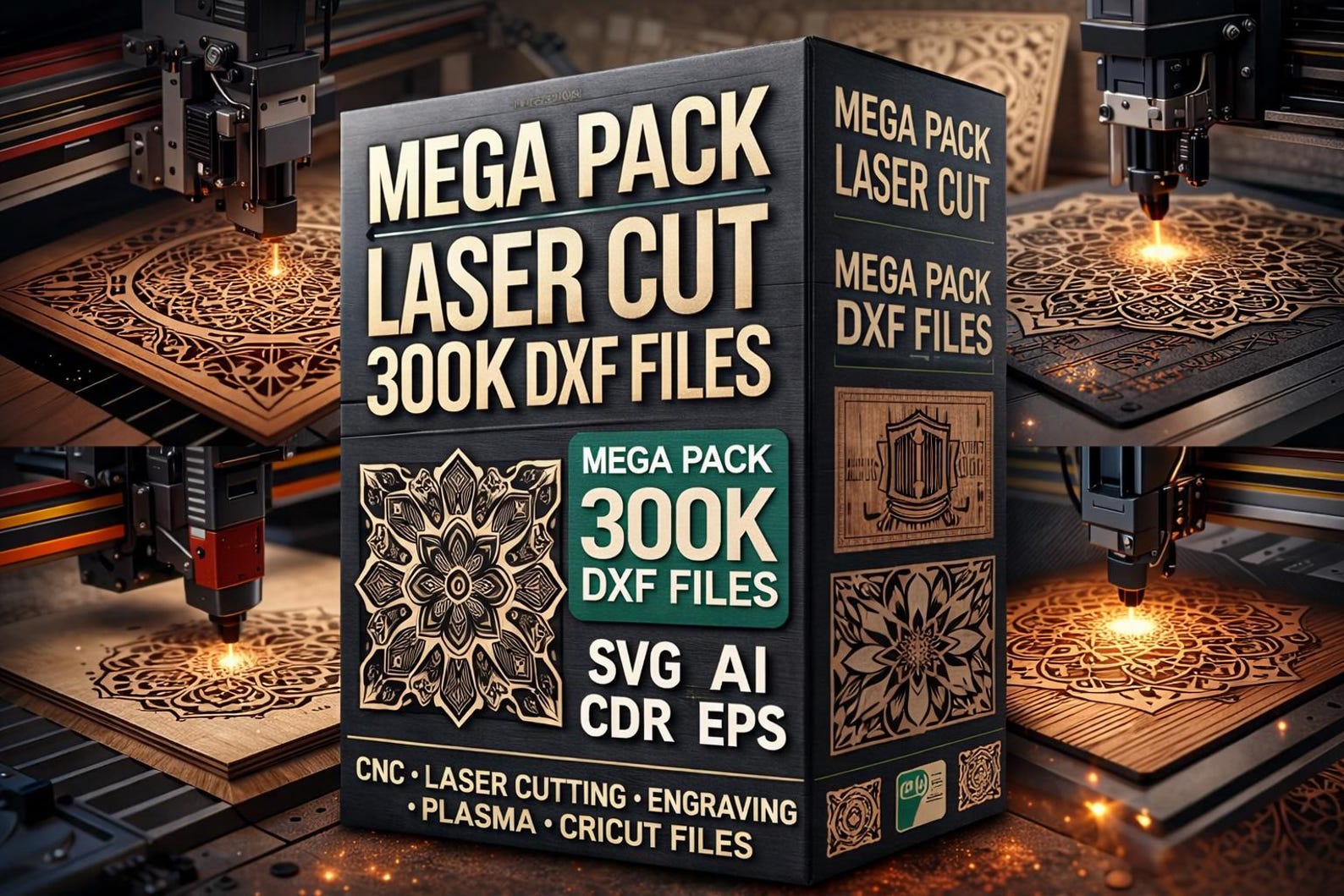 Mega Pack Laser Cut 300k Dfx Files – Svg, Aı, Cdr, Eps – CNC, Laser ...