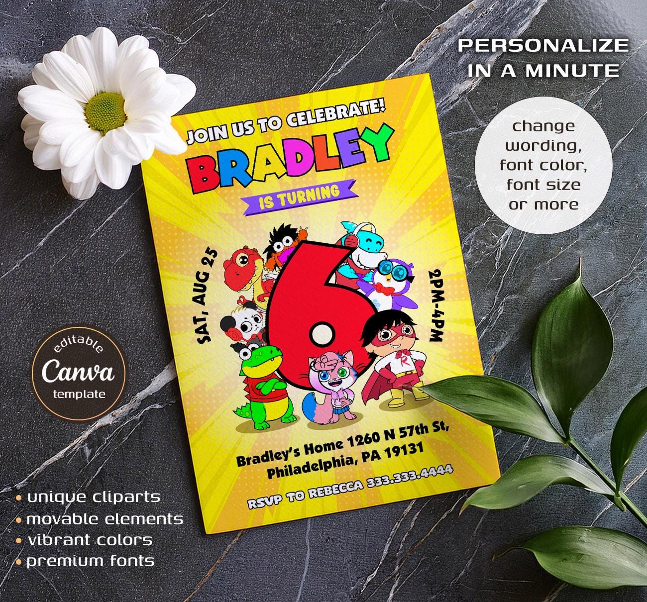 Ryans Birthday Invitation, Printable Ryan's World Invite, Party Invite ...