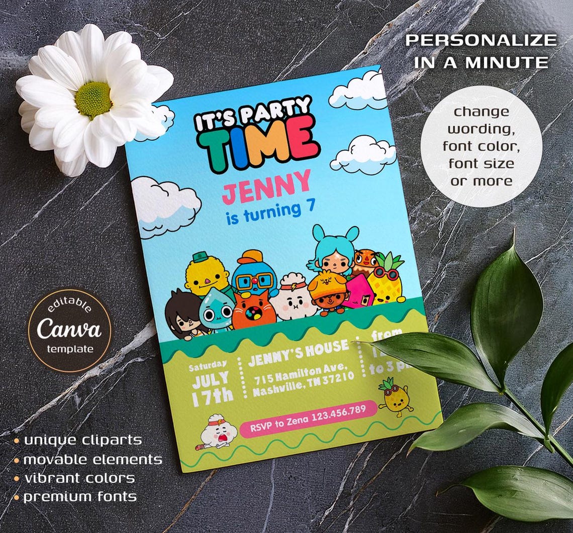 Toca Boca Birthday Invite, Tocaboca Digital Invite, Toca Boca Life ...