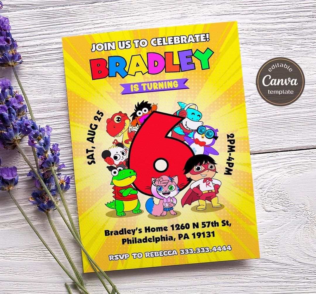Ryans Birthday Invitation, Printable Ryan's World Invite, Party Invite ...