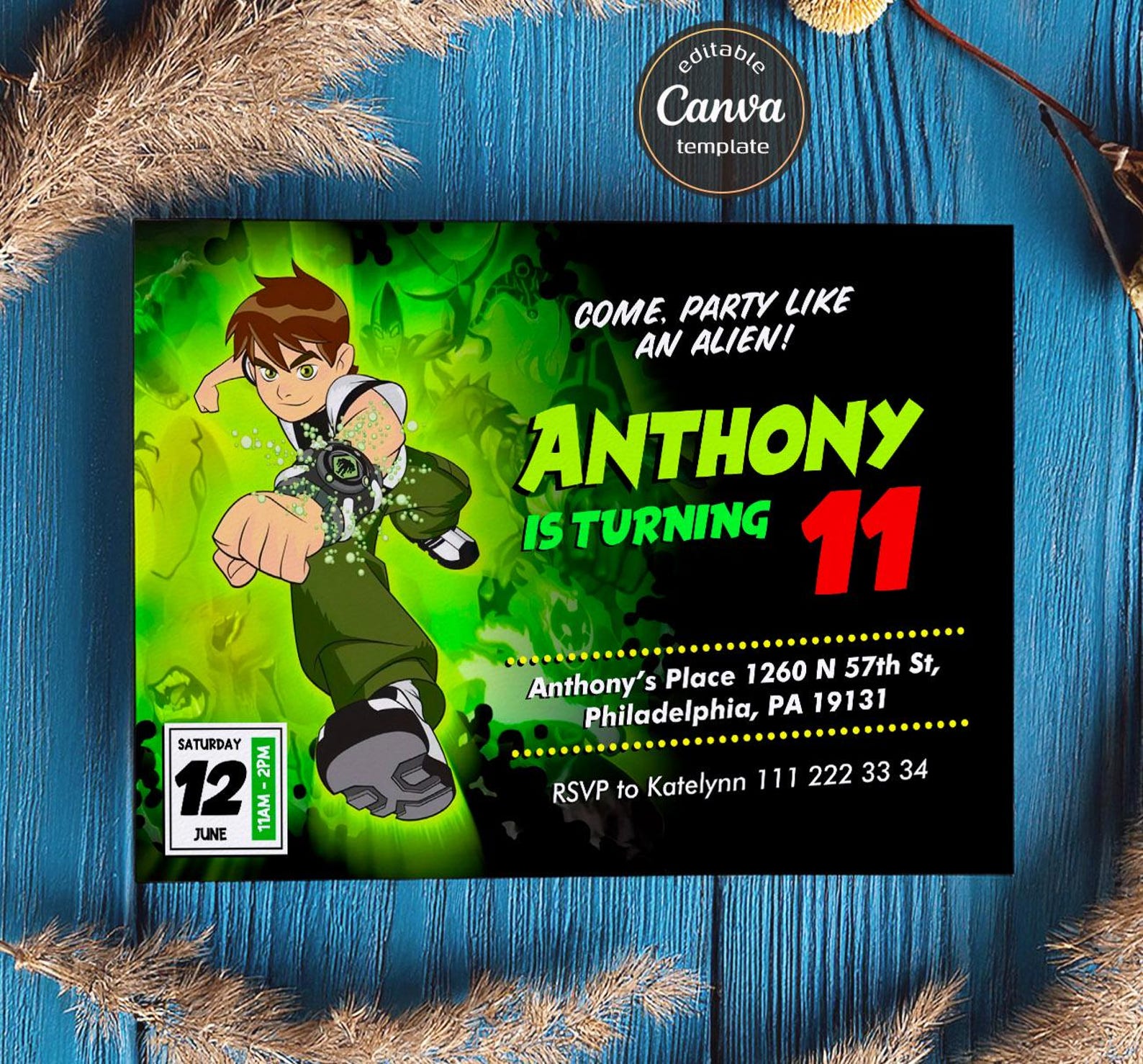 Ben 10 Birthday Invitation, Ben Ten Printable Invitation, Ben10 Party ...