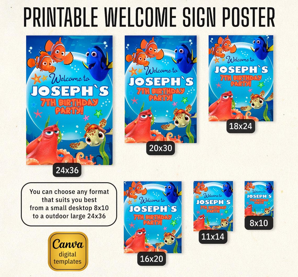 Nemo Welcome In, Under the Sea Welcome Sign, Printable Editable Party ...