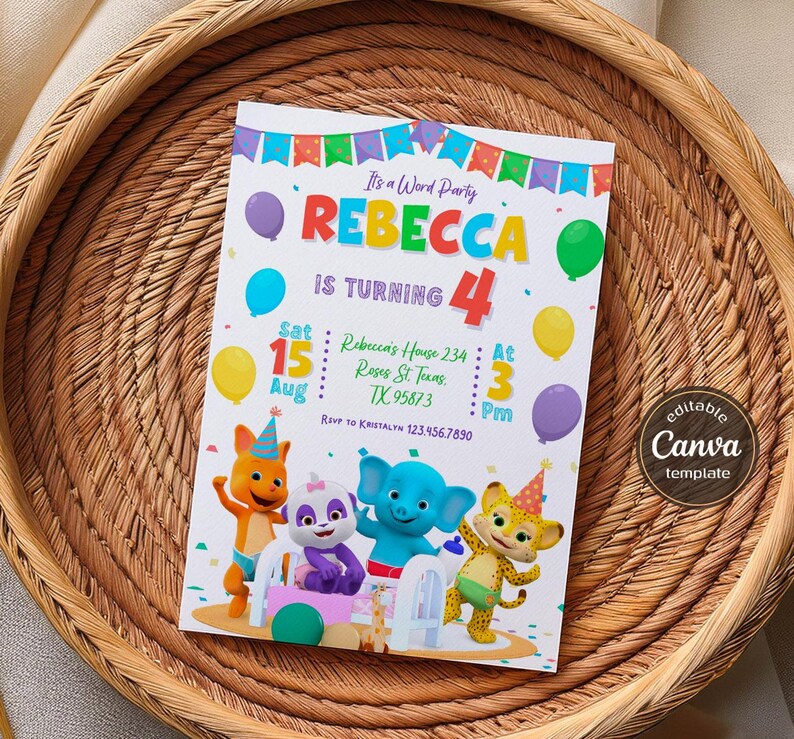 Printable Editable Word Party Invitation, Words Party Birthday Invite ...