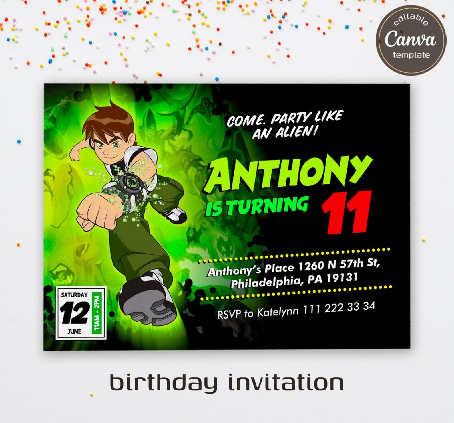 Ben 10 Birthday Invitation, Ben Ten Printable Invitation, Ben10 Party ...