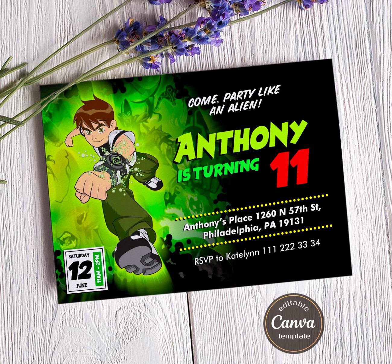 Ben 10 Birthday Invitation, Ben Ten Printable Invitation, Ben10 Party ...