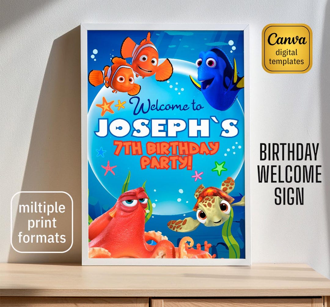 Nemo Welcome In, Under the Sea Welcome Sign, Printable Editable Party ...
