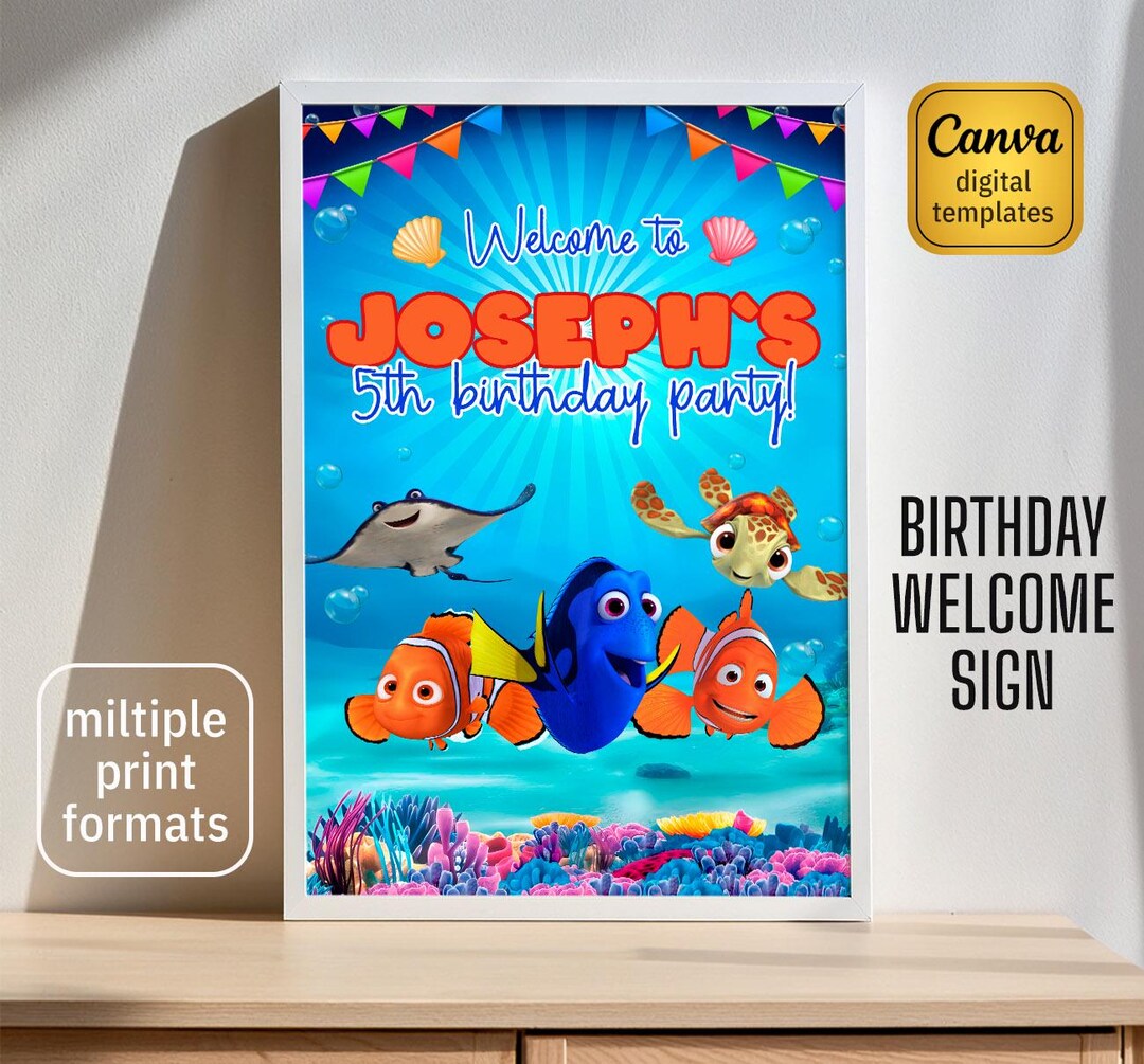 Nemo Welcome In, Under the Sea Welcome Sign, Printable Editable Party ...