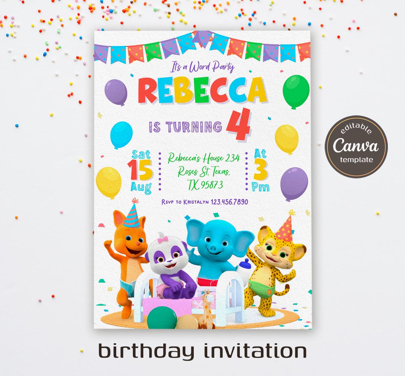 Printable Editable Word Party Invitation, Words Party Birthday Invite ...