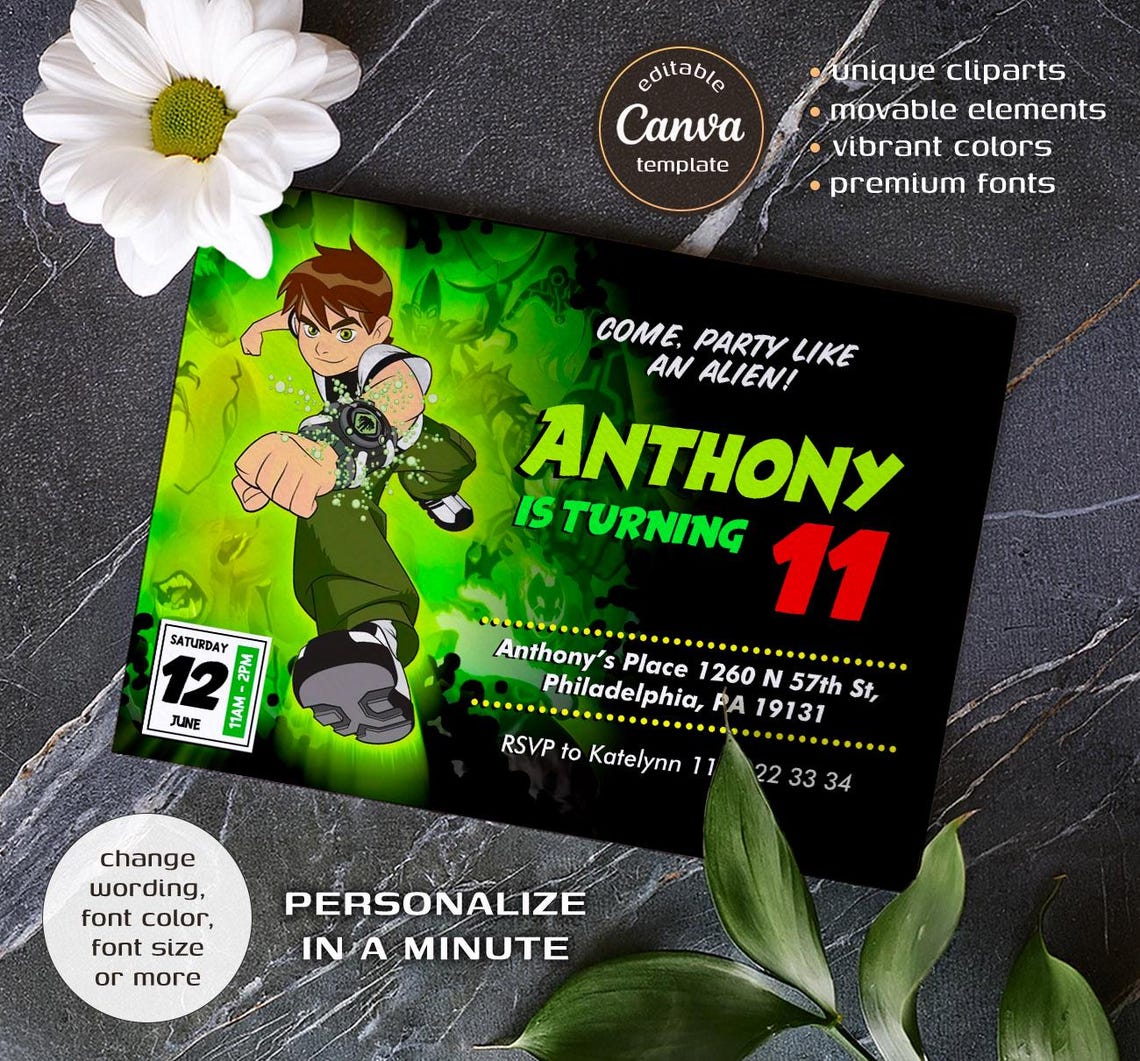 Ben 10 Birthday Invitation, Ben Ten Printable Invitation, Ben10 Party ...