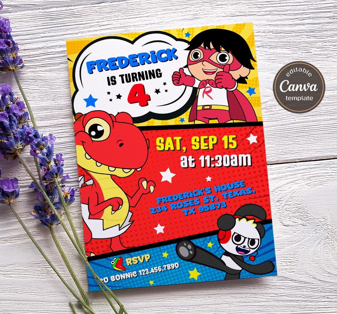 Ryans Birthday Invitation, Printable Ryan's World Invite, Party Invite ...