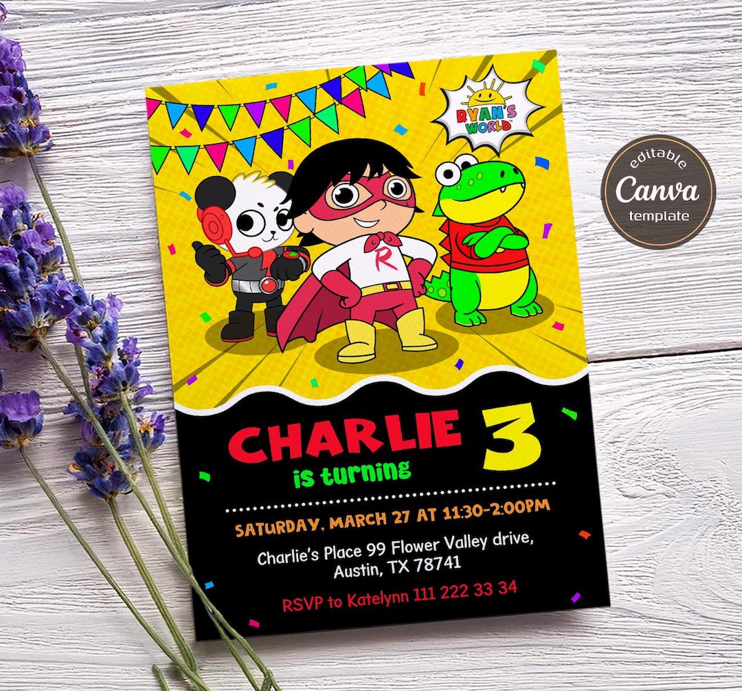 Ryans Birthday Invitation, Printable Ryan's World Invite, Party Invite ...