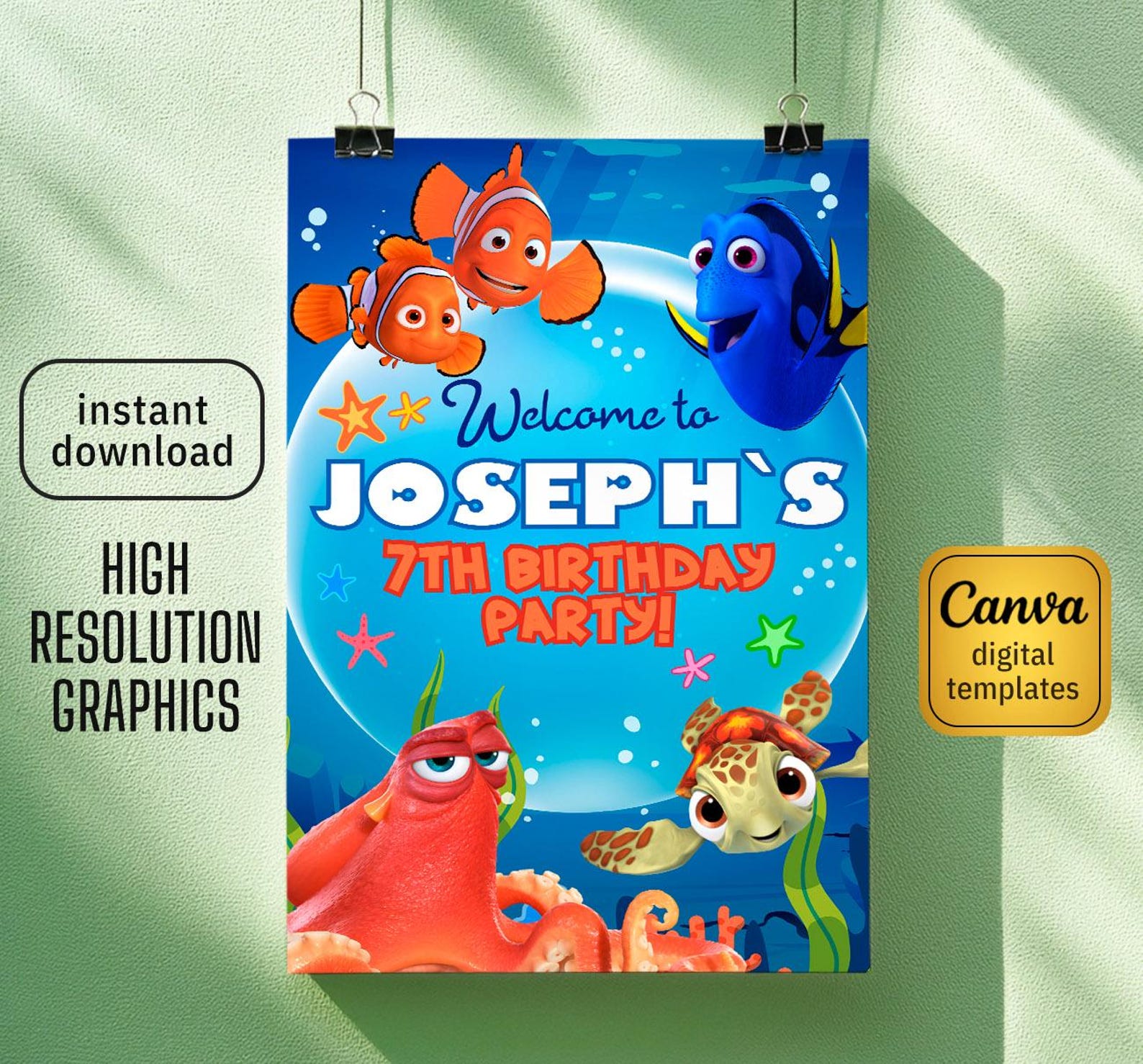 Nemo Welcome In, Under the Sea Welcome Sign, Printable Editable Party ...