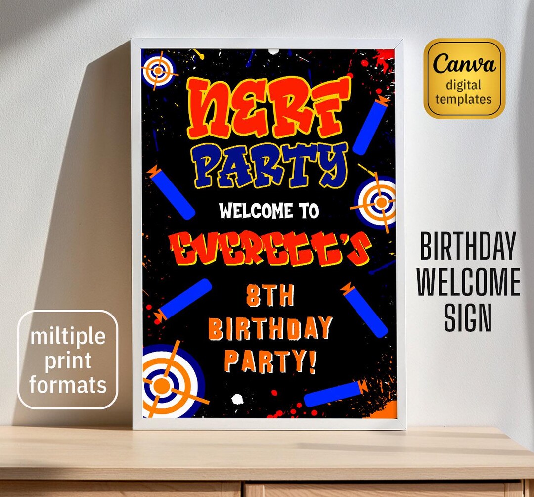 Nerf Welcome Sign Template, Printable Birthday Party Dart Wars Welcome ...