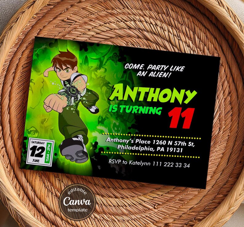 Ben 10 Birthday Invitation, Ben Ten Printable Invitation, Ben10 Party ...