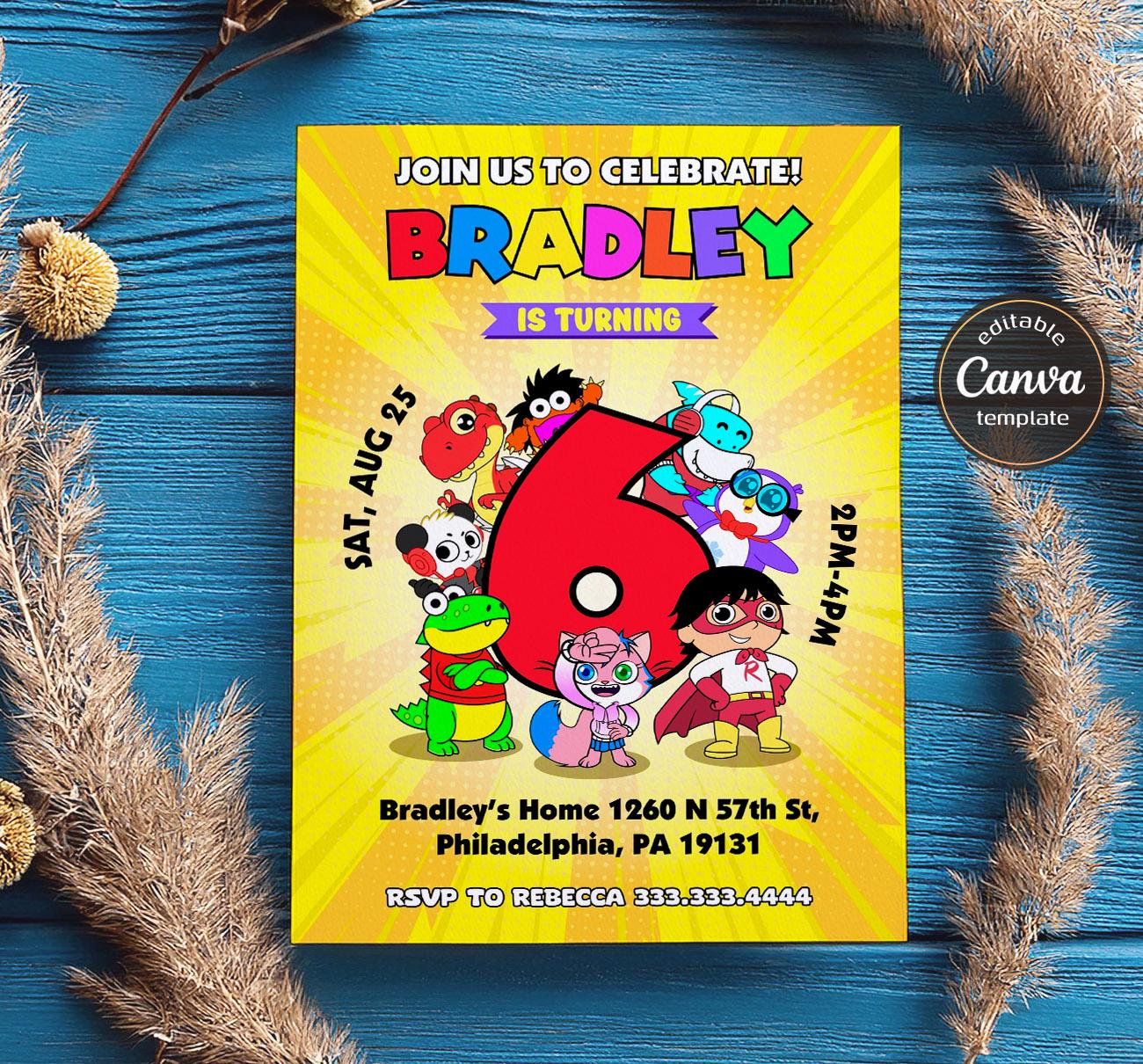 Ryans Birthday Invitation, Printable Ryan's World Invite, Party Invite ...