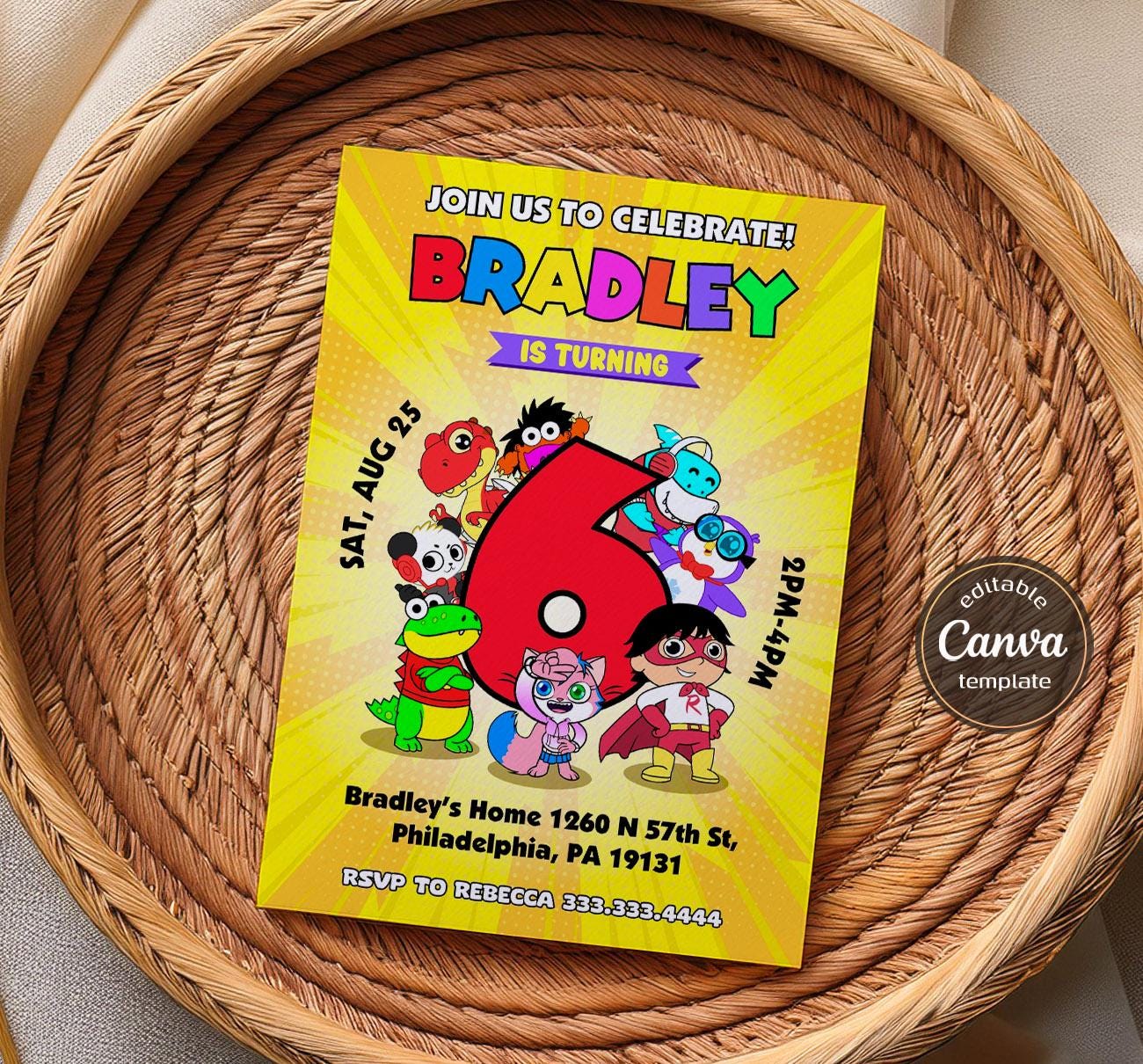 Ryans Birthday Invitation, Printable Ryan's World Invite, Party Invite ...