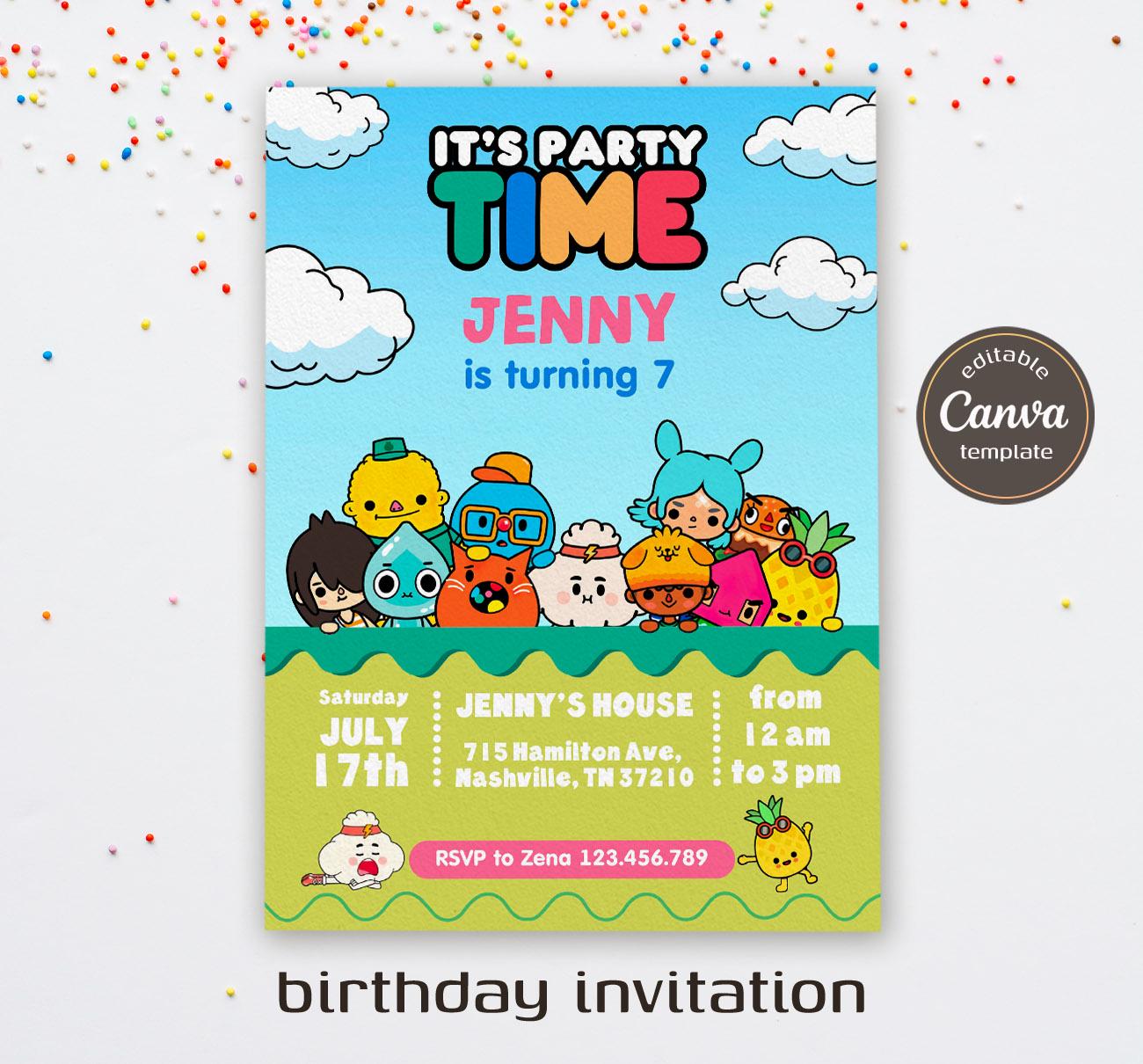 Toca Boca Birthday Invite, Tocaboca Digital Invite, Toca Boca Life ...