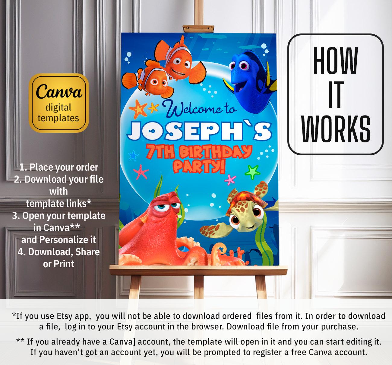 Nemo Welcome In, Under the Sea Welcome Sign, Printable Editable Party ...