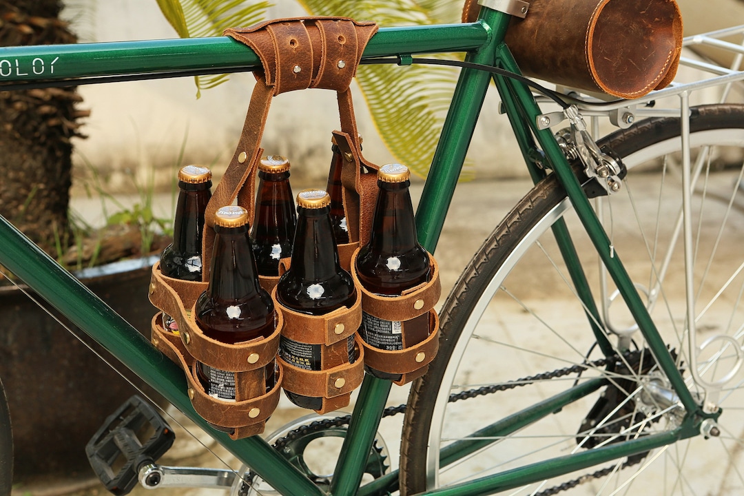 6 Pack Beer Holder Carrier Kit for Bike , Leather Six Pack Beer Holder ...