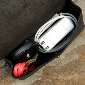 Handcrafted Black Leather MacBook Charger Pouch MacBook Power Adapter ...