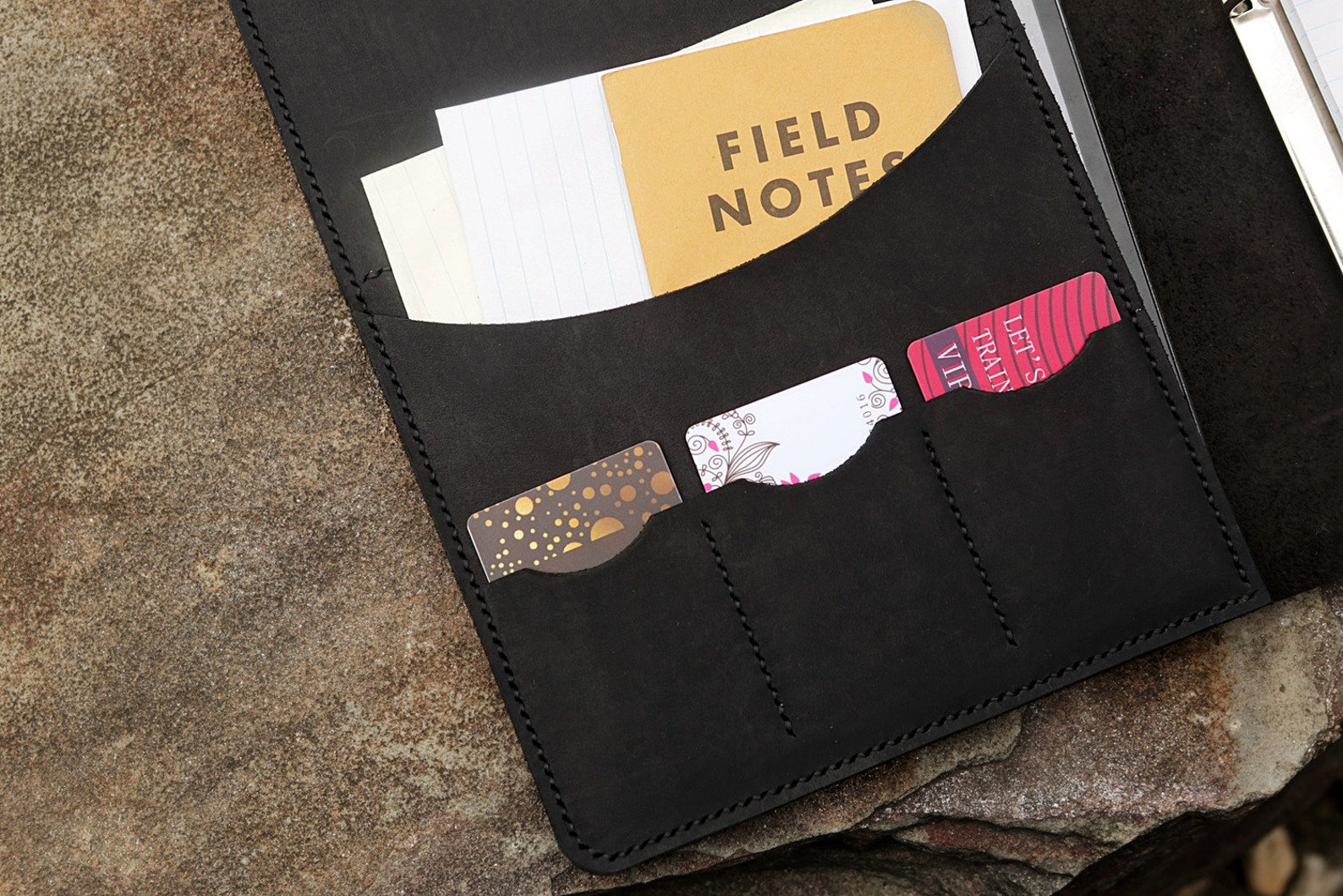 All Black Handmade Leather 3 Ring Organizer With Board 8.5 X - Etsy