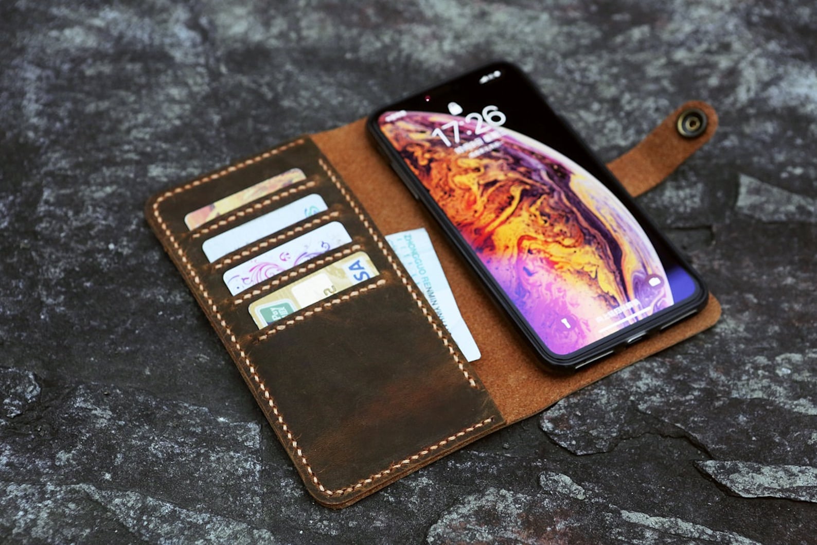 Personalized Leather Phone Wallet for iPhone 13 12 11 Pro Max ...