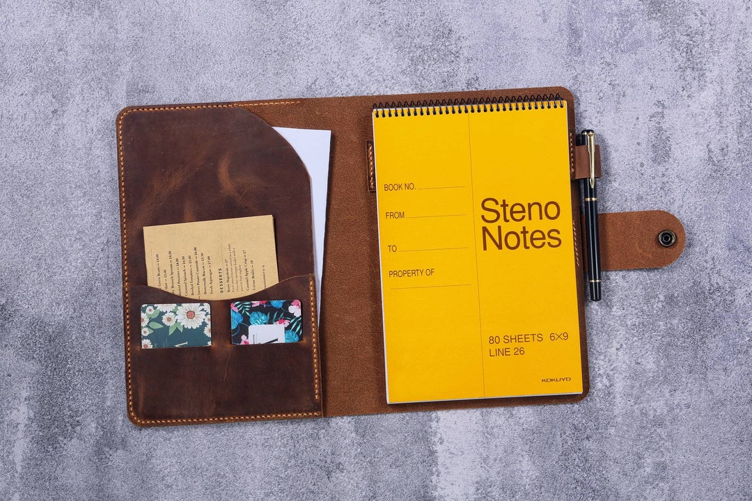 Personalized Leather Cover for Top Steno Pad 6” X 9” Notepad , Leather ...