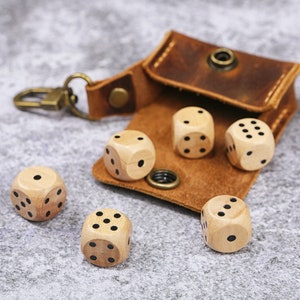 Personalized Leather Case With 6 Dice , Rustic Leather Dice Storage ...