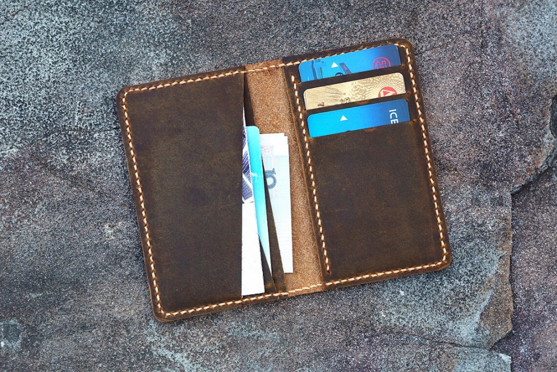 Men Minimalist Leather Card Wallet / Minimal Real Leather Front Pocket ...