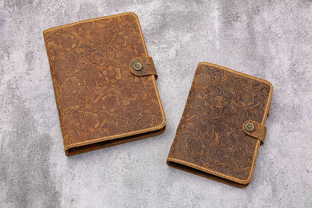 Vintage Floral Embossed Leather A5 A6 Journal Binder , Floral Design ...
